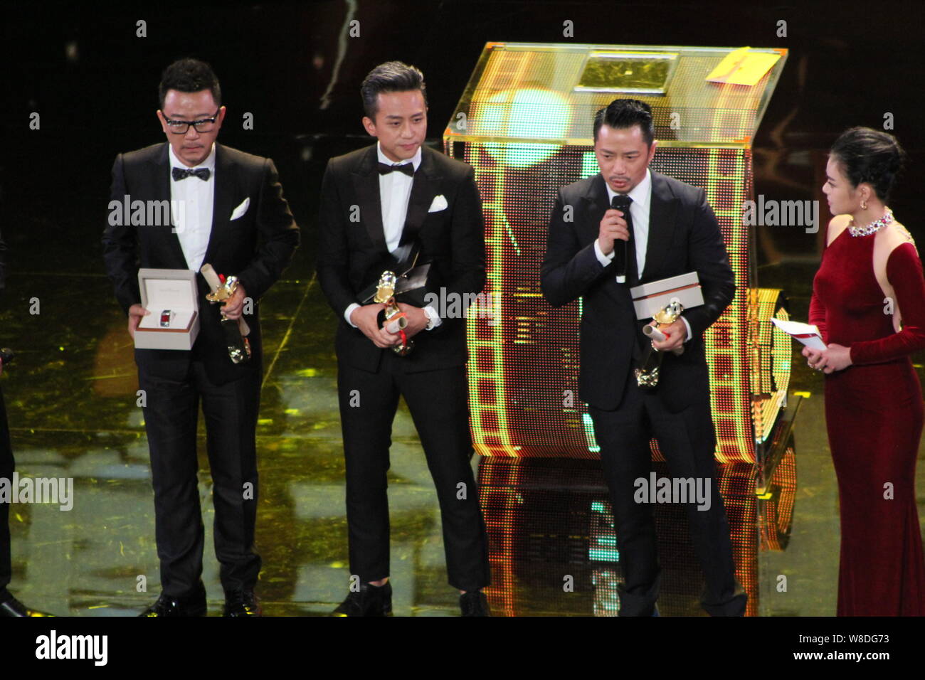 (From left) Chinese actors Guo Tao, Deng Chao and Duan Yihong hold ... (From left) Chinese actors Guo Tao, Deng Chao and Duan Yihong hold ...
