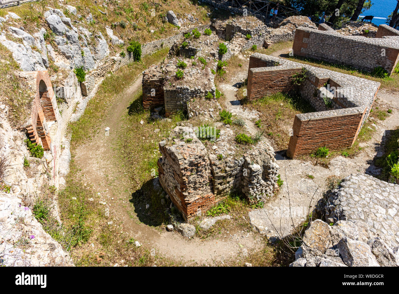 Italy, Capri, view and details of the archaeological remains of the ...