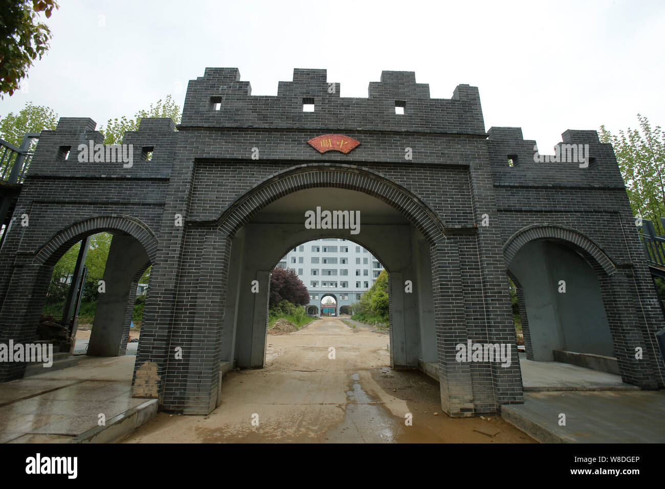 A Great Wall-shaped building complex is pictured on the campus of Wuhan ...