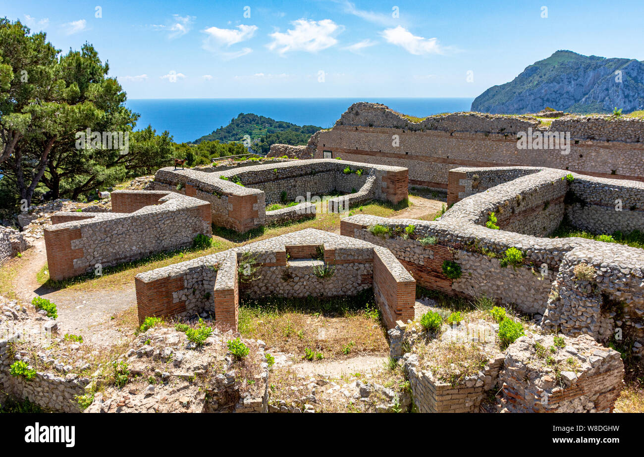 Italy, Capri, view and details of the archaeological remains of the ...