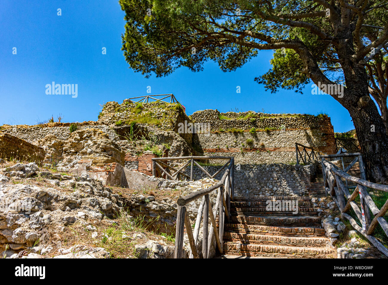 Italy, Capri, view and details of the archaeological remains of the ...