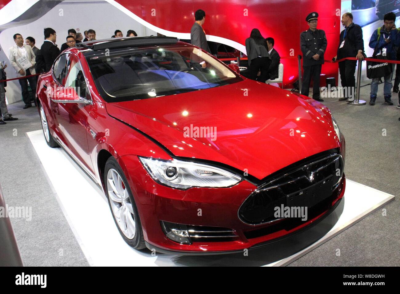 --FILE--A Tesla Model S electric car is displayed during the 2nd China ...