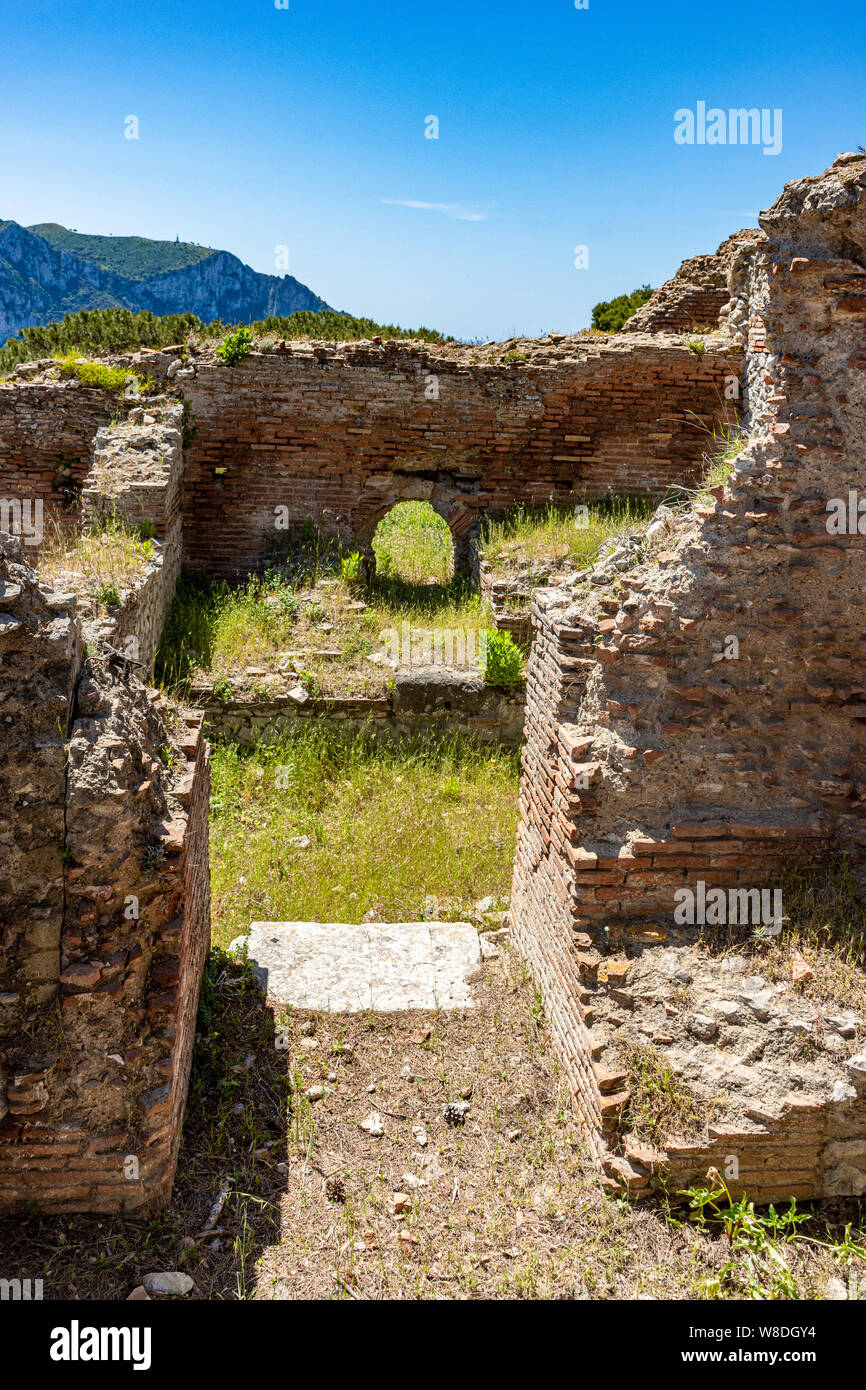 Italy, Capri, view and details of the archaeological remains of the ...