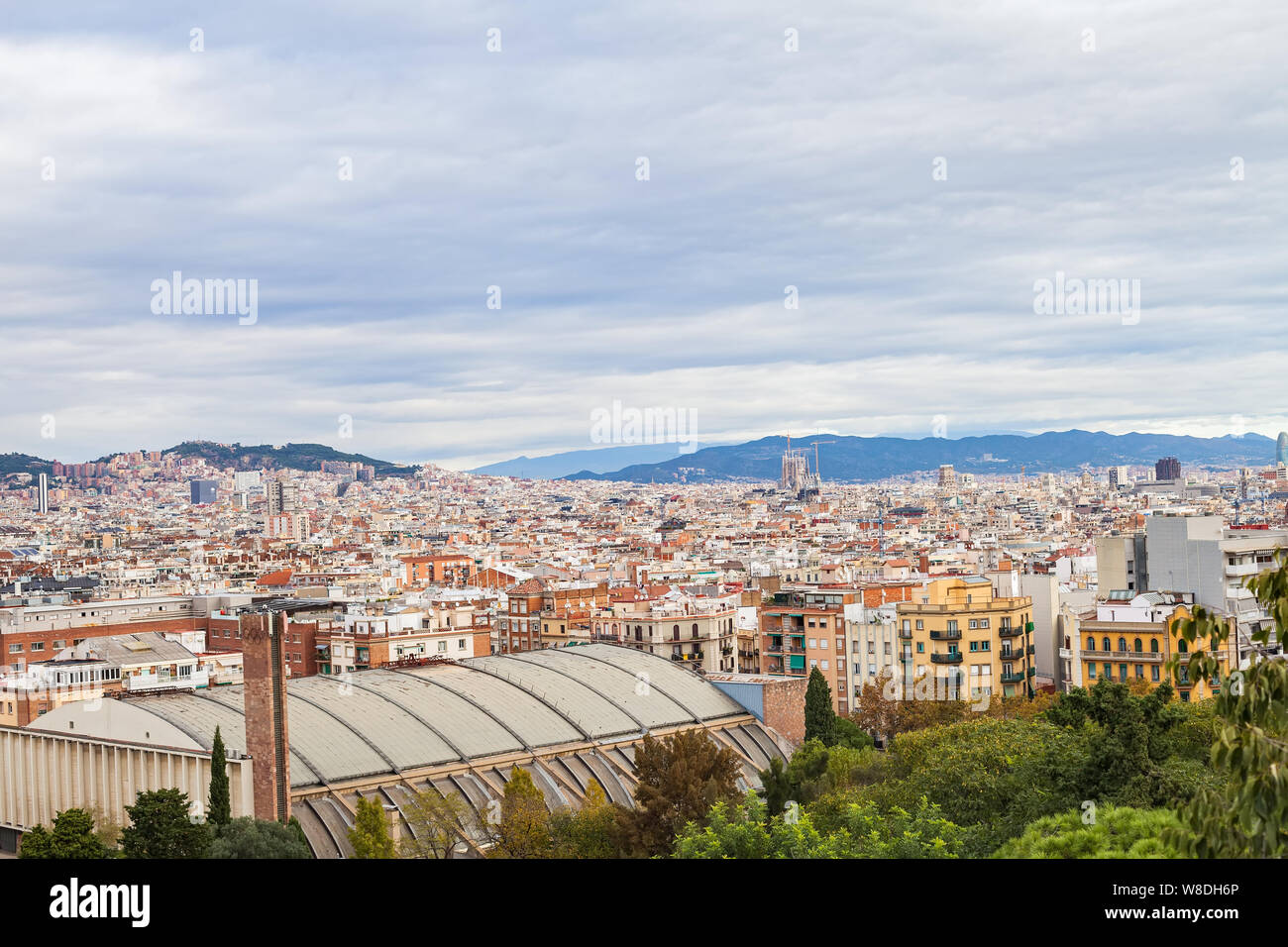 Morning panorama of Barcelona-rooftops, historical buildings, beautiful ...