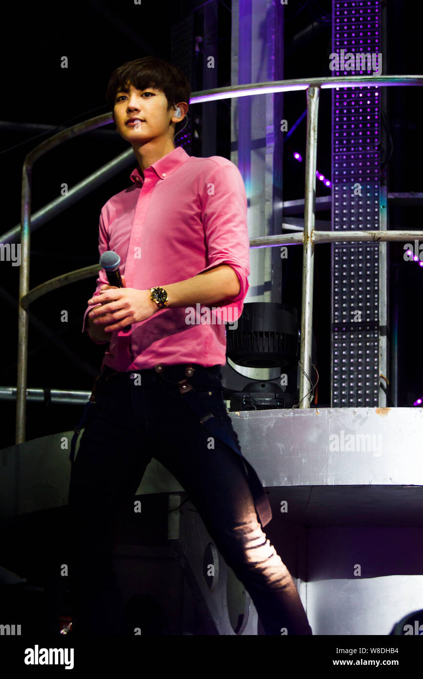 Chinese-South Korean boy group EXO performs at the Nanjing concert during its second world tour ...