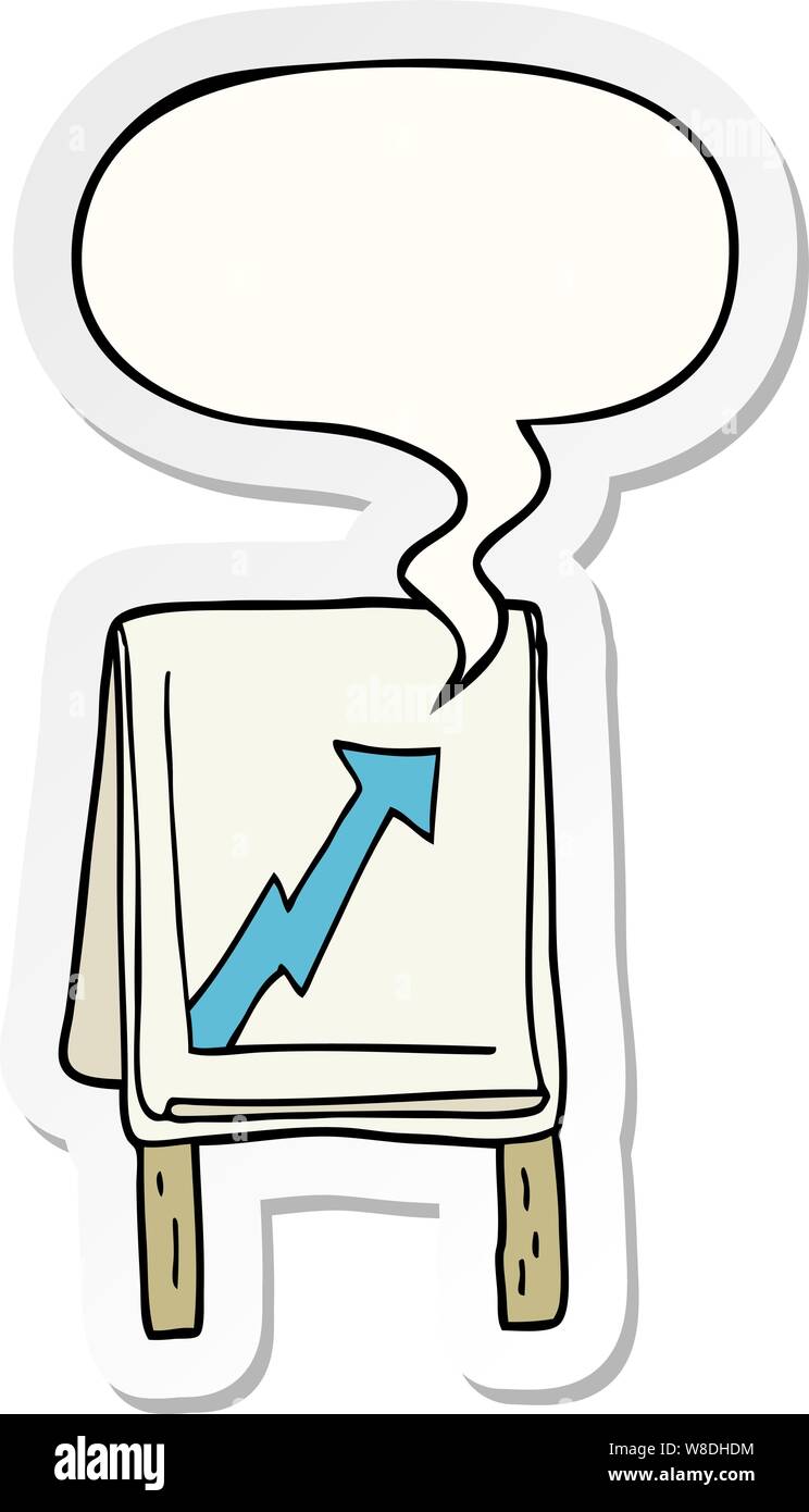 cartoon business chart with arrow with speech bubble sticker Stock ...