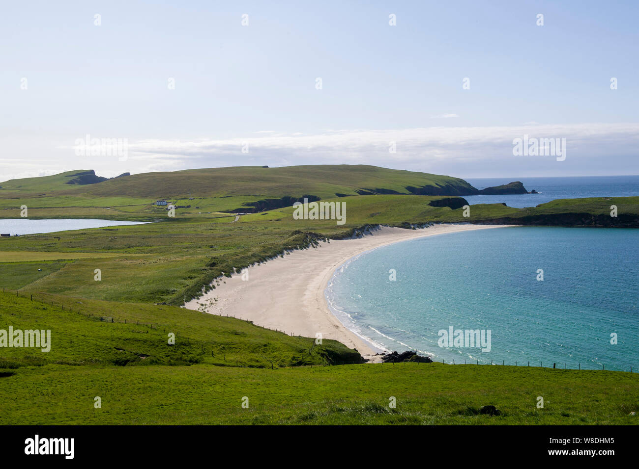 Scousbrough sands Spiggie beach on the west coast the Shetland isles on ...