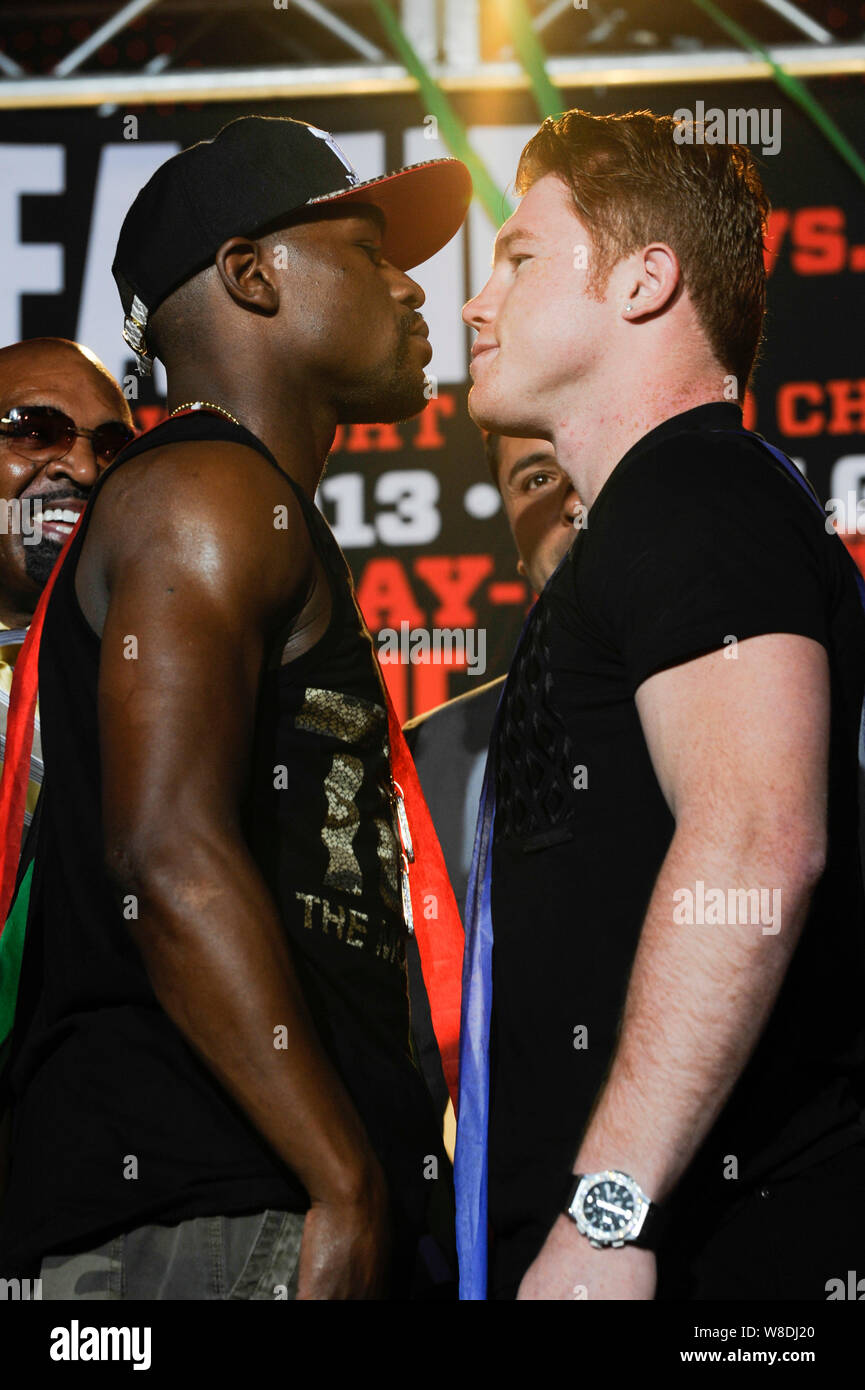 Boxers Floyd Mayweather Jr and Saul "Canelo" Alvarez face off at The ...