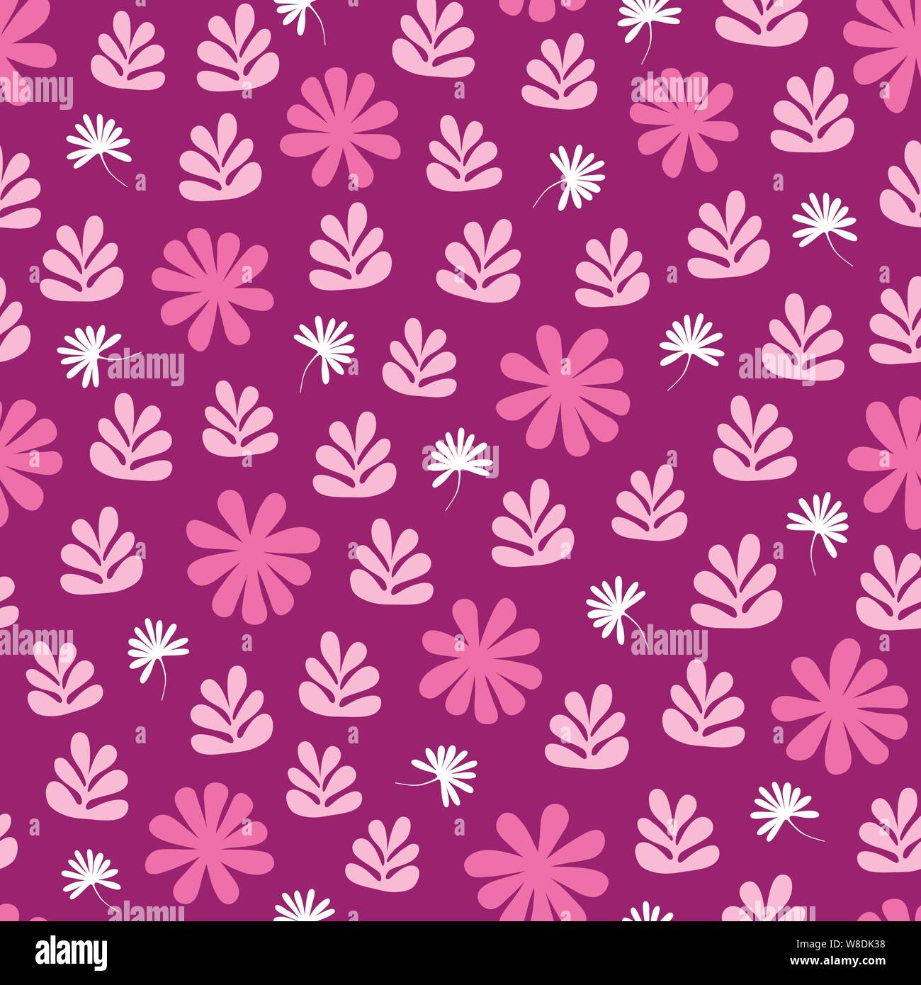 Stylized purple flowers and foliage seamless repeat pattern. A pretty ...