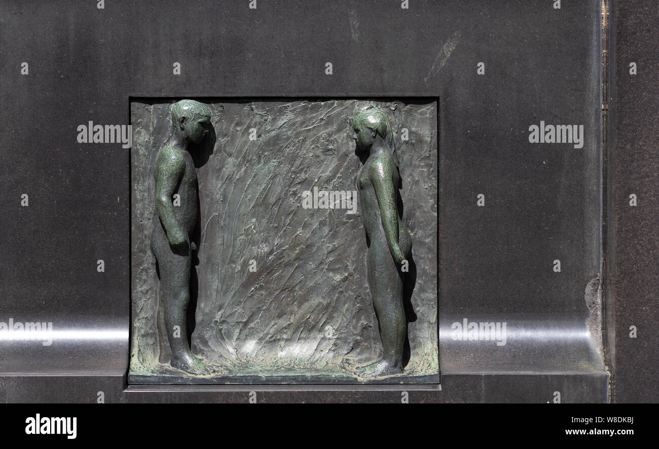 Oslo Norway - 22 june 2019: Relief of man and woman standing face to ...