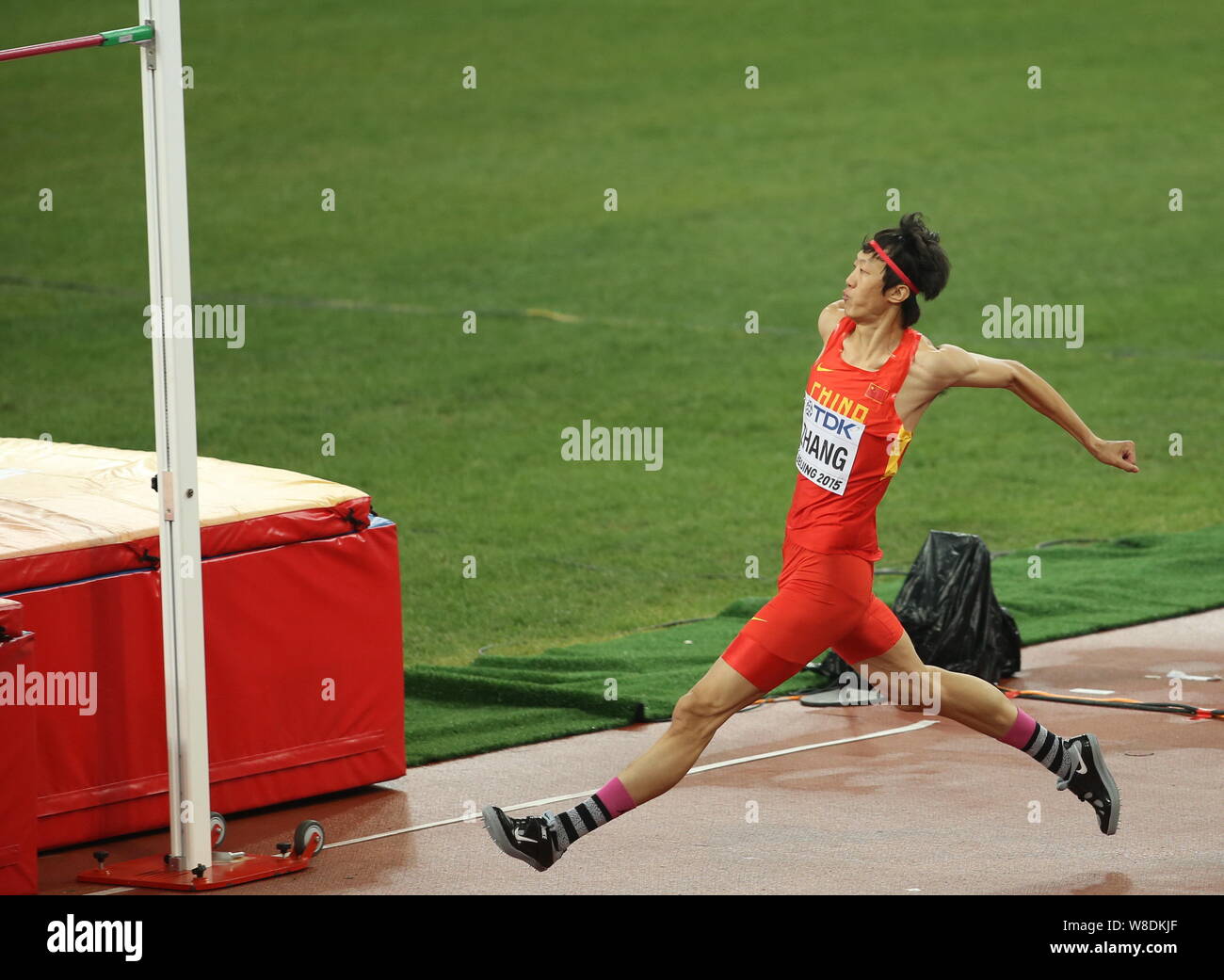 China's Zhang Guowei competes in the men's high jump final during the ...
