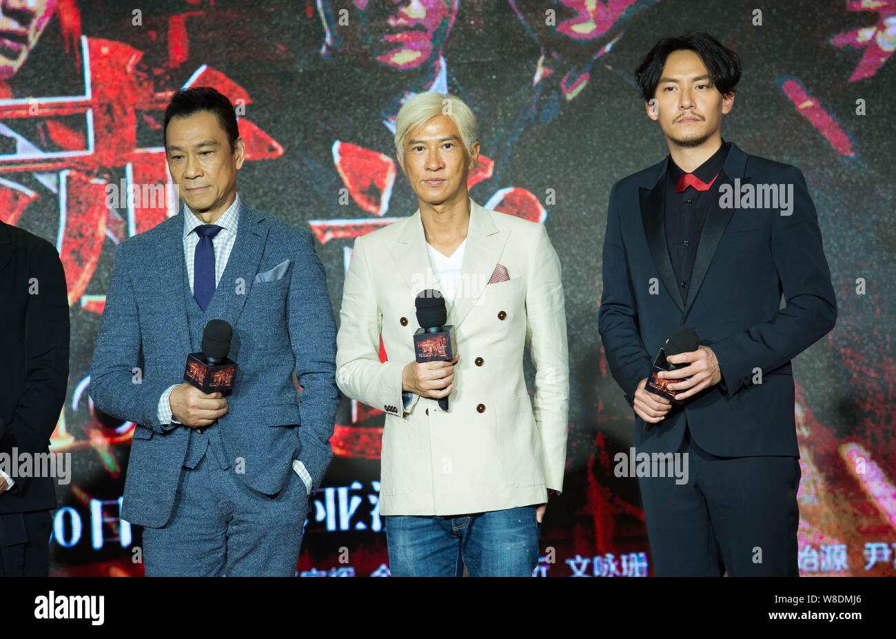 (From left) Chinese actor Wang Xueqi, Hong Kong actor Nick Cheung and ...