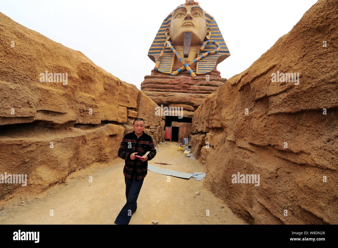 A man exits the chamber inside the replica of the Great Sphinx at the ...