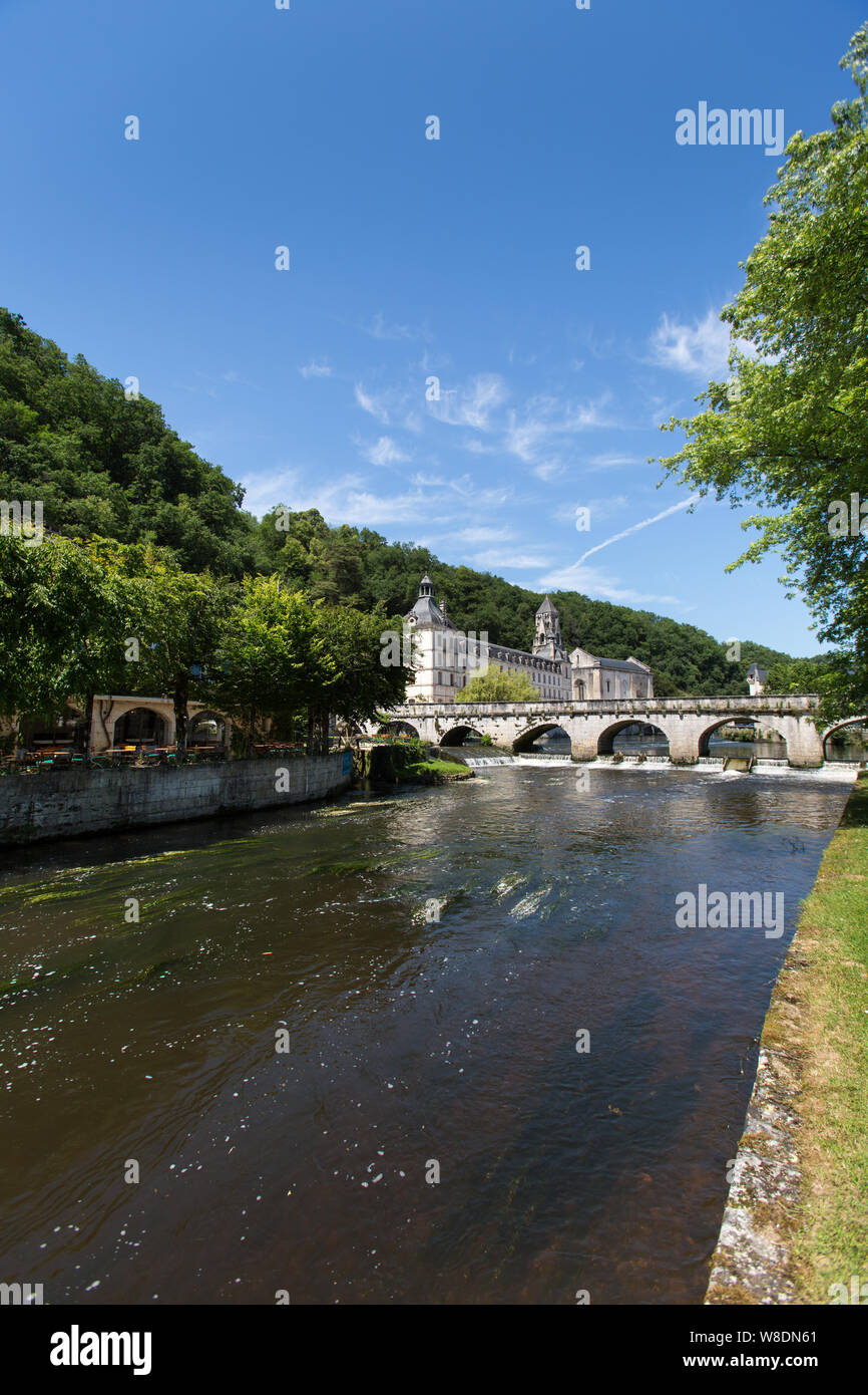 Brantome en Perigord, France. The River Dronne, with the Pont Coude ...
