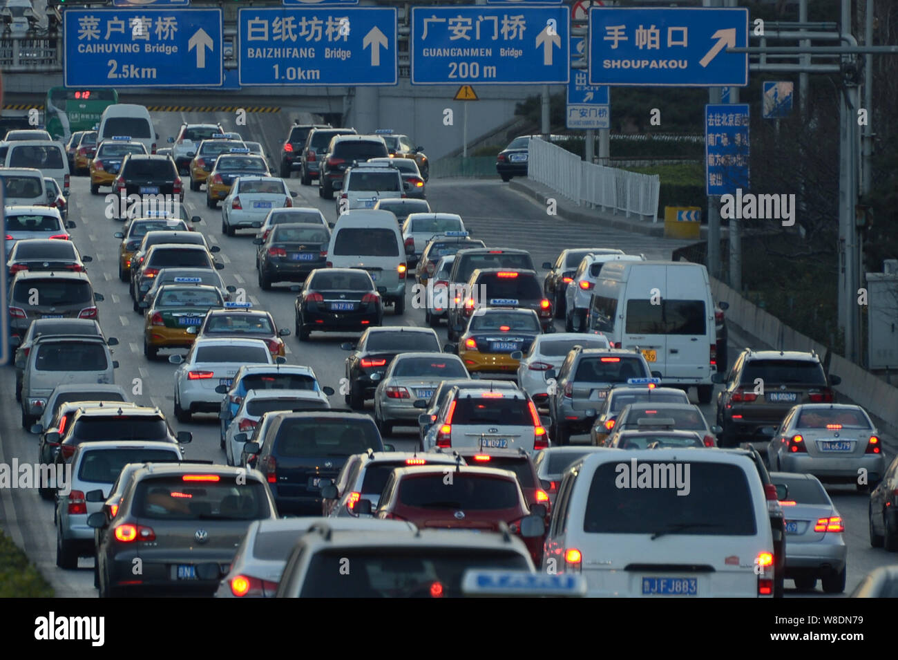 --FILE--Masses of vehicles overcrowd a road in a traffic jam during ...