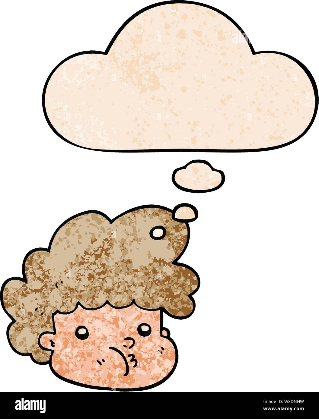 cartoon boy with thought bubble in grunge texture style Stock Vector ...