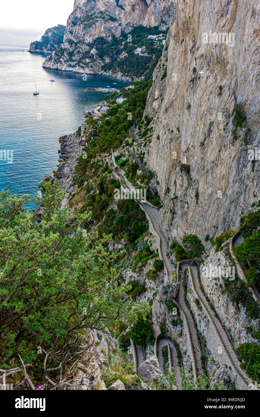 Italy, Capri, view of the old Krupp road going to Marina Piccola Stock ...