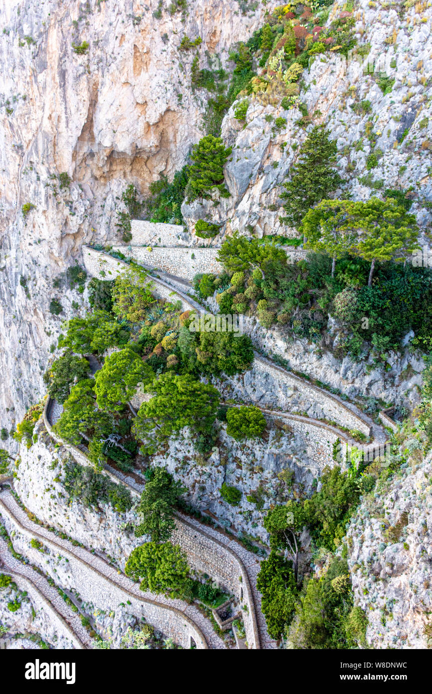 Italy, Capri, view of the old Krupp road going to Marina Piccola Stock ...