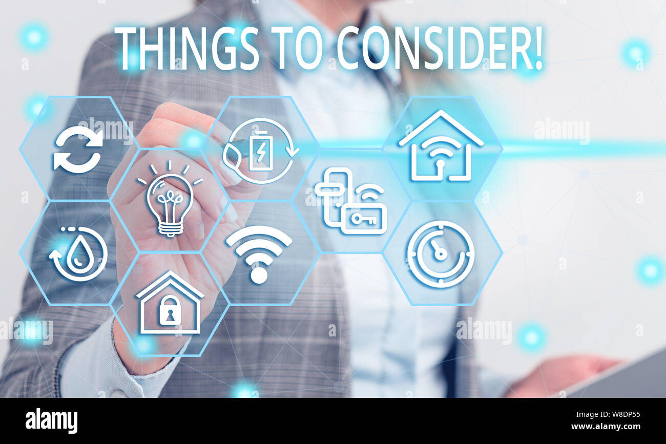 Writing note showing Things To Consider. Business concept for think ...