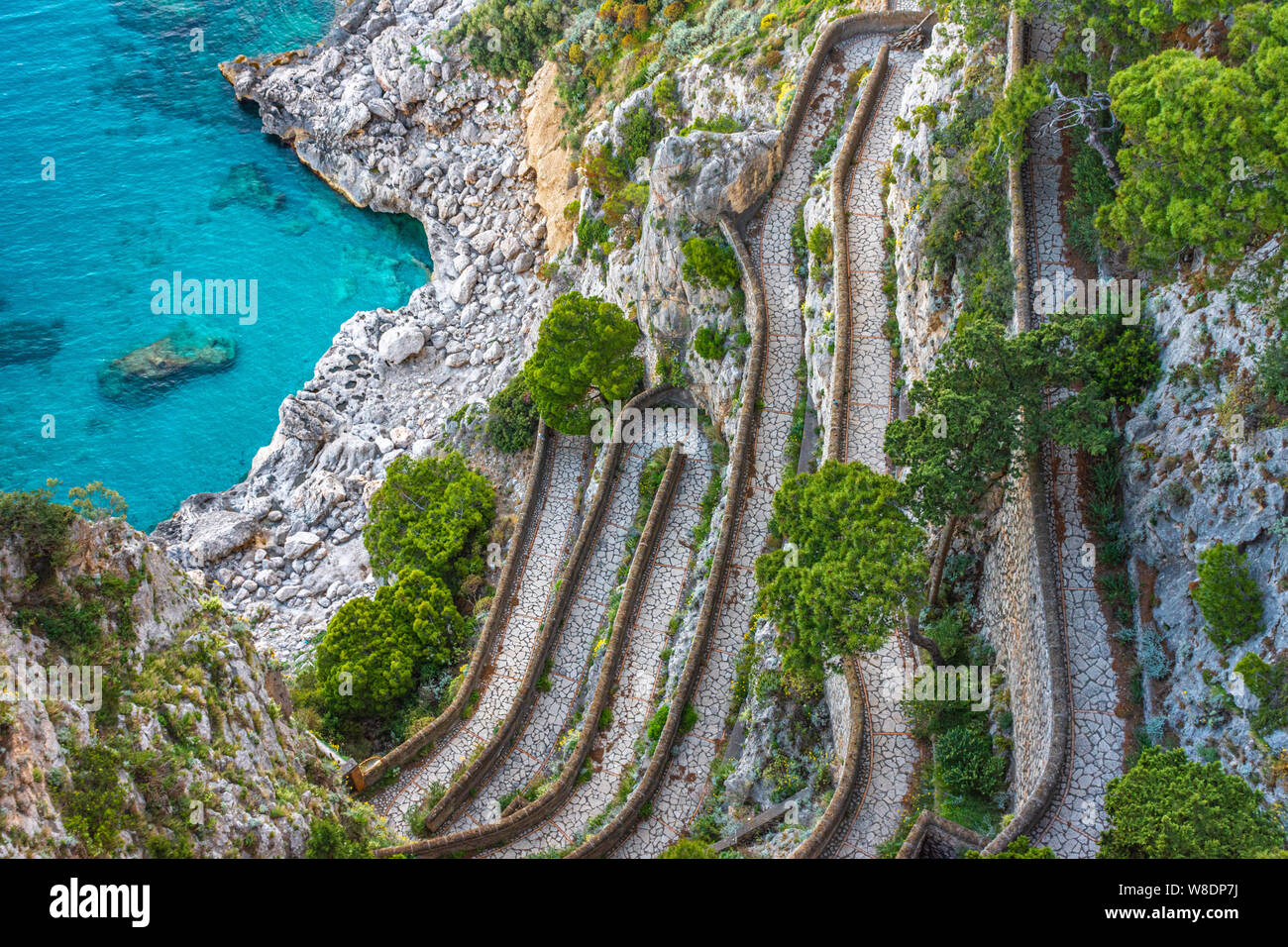 Italy, Capri, view of the old Krupp road going to Marina Piccola Stock ...