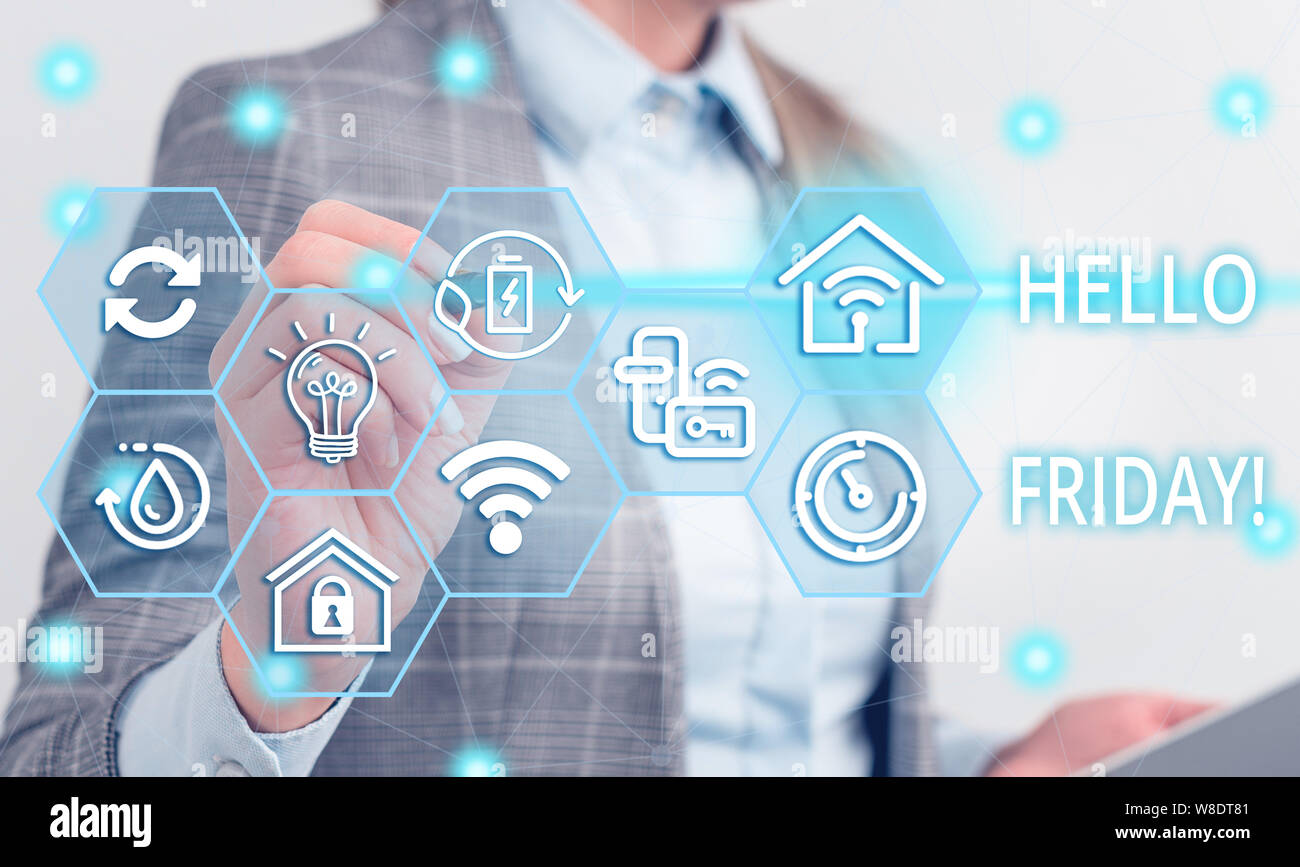 Writing note showing Hello Friday. Business concept for used to express ...