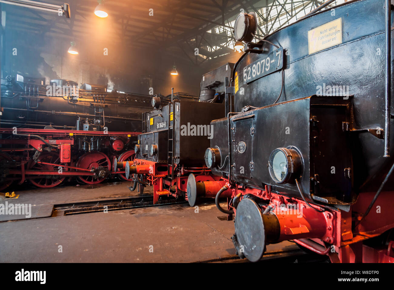 Old steam locomotives in a roundhouse in Germany Stock Photo - Alamy
