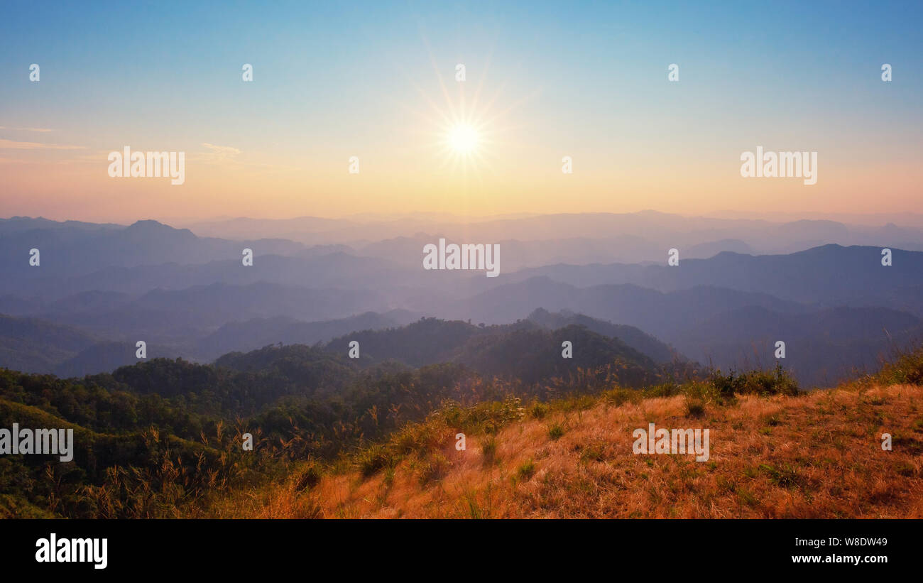 Colorful sunset in the mountains landscape. Dramatic overcast sky Stock ...