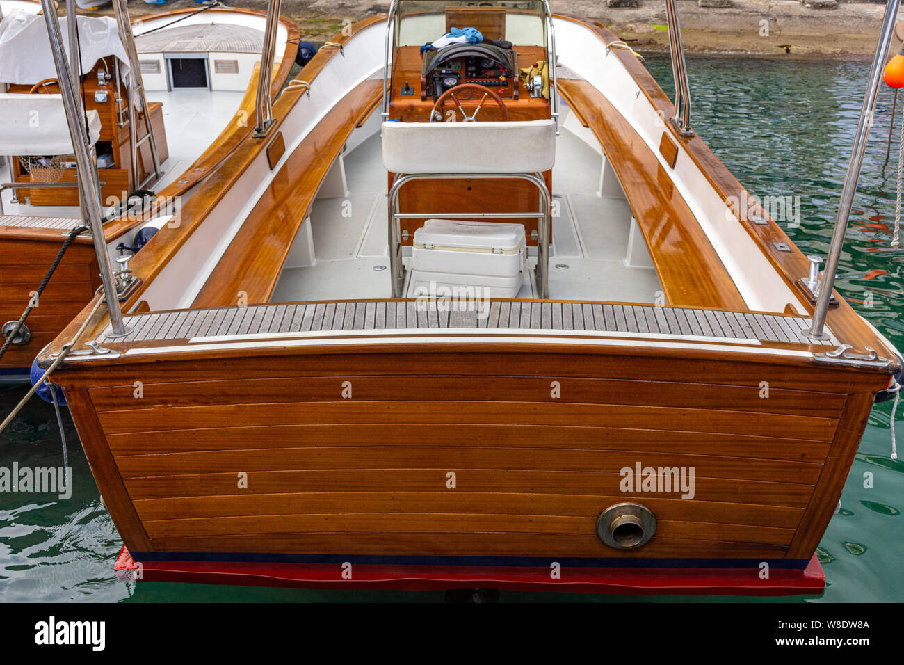 Italy, Capri, typical motorboat for excursions Stock Photo - Alamy