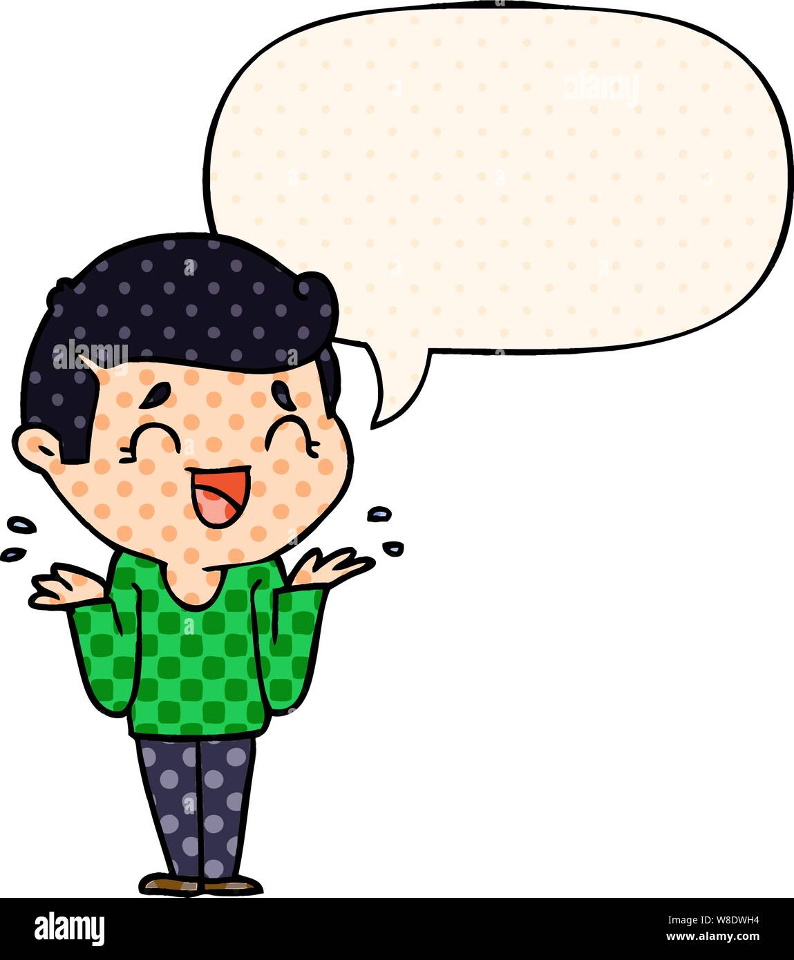 cartoon laughing confused man with speech bubble in comic book style ...