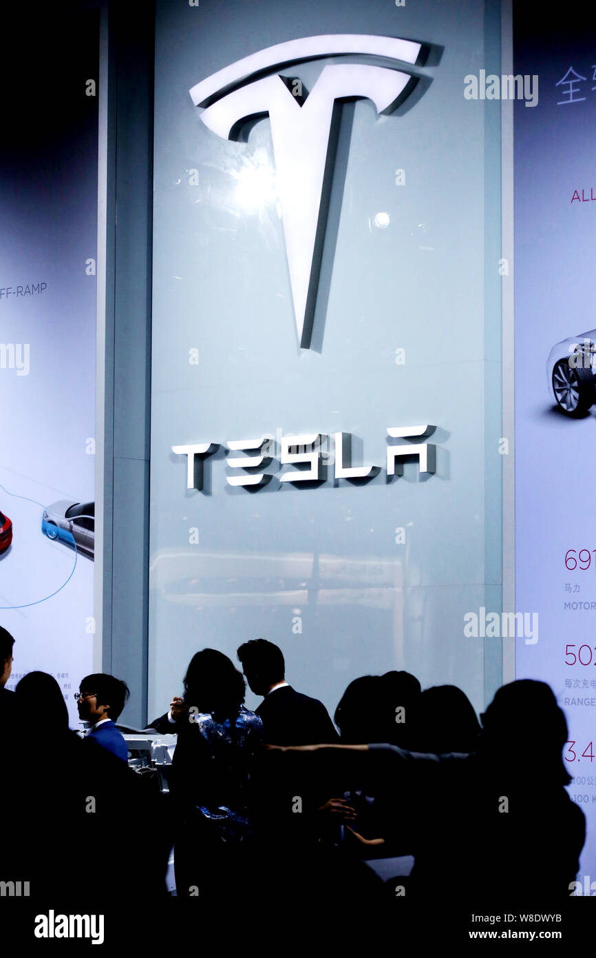 --FILE--People visit the stand of Tesla during the 16th Shanghai ...