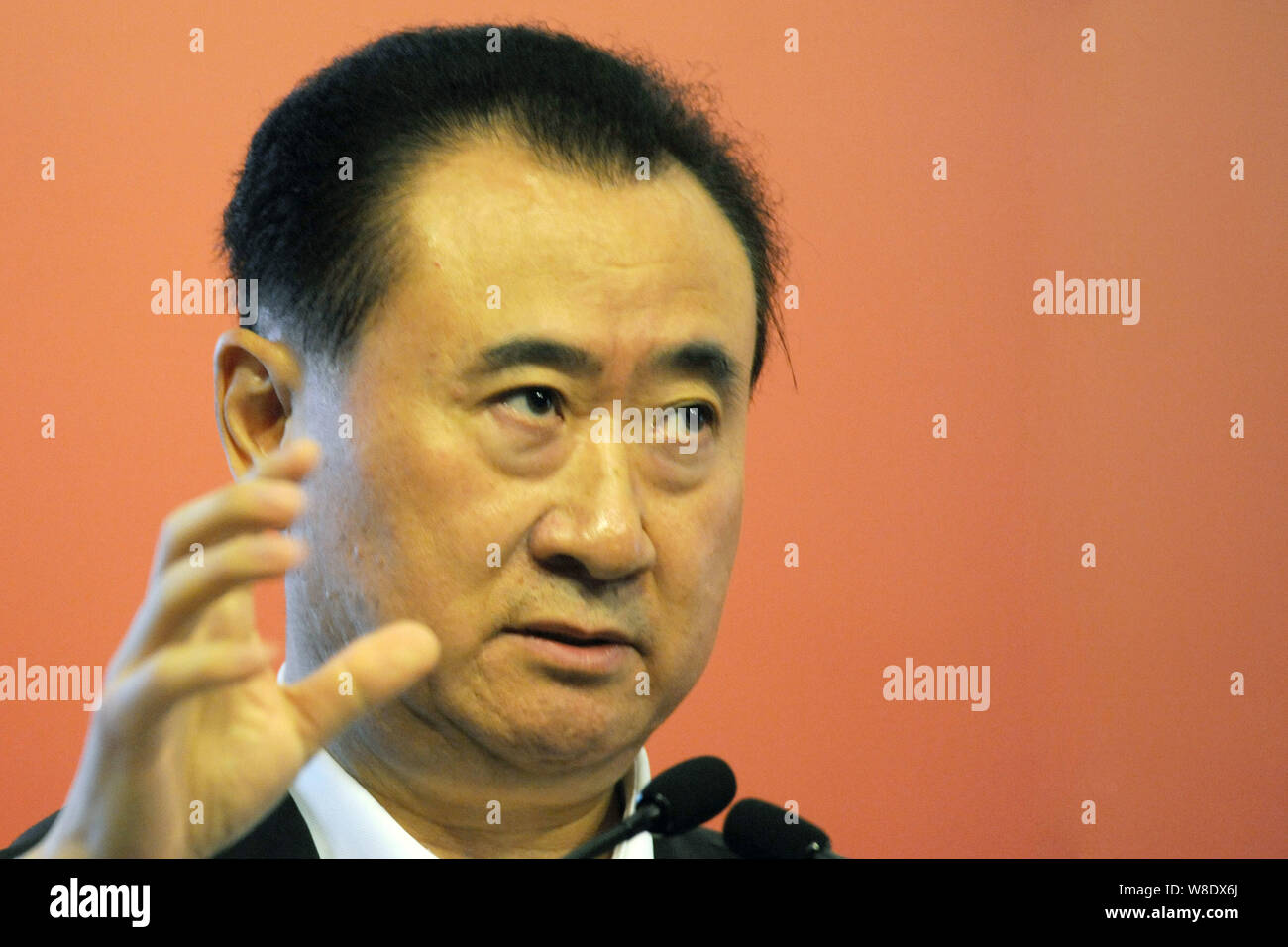 --FILE--Wang Jianlin, Chairman of Dalian Wanda Group, speaks during a ...