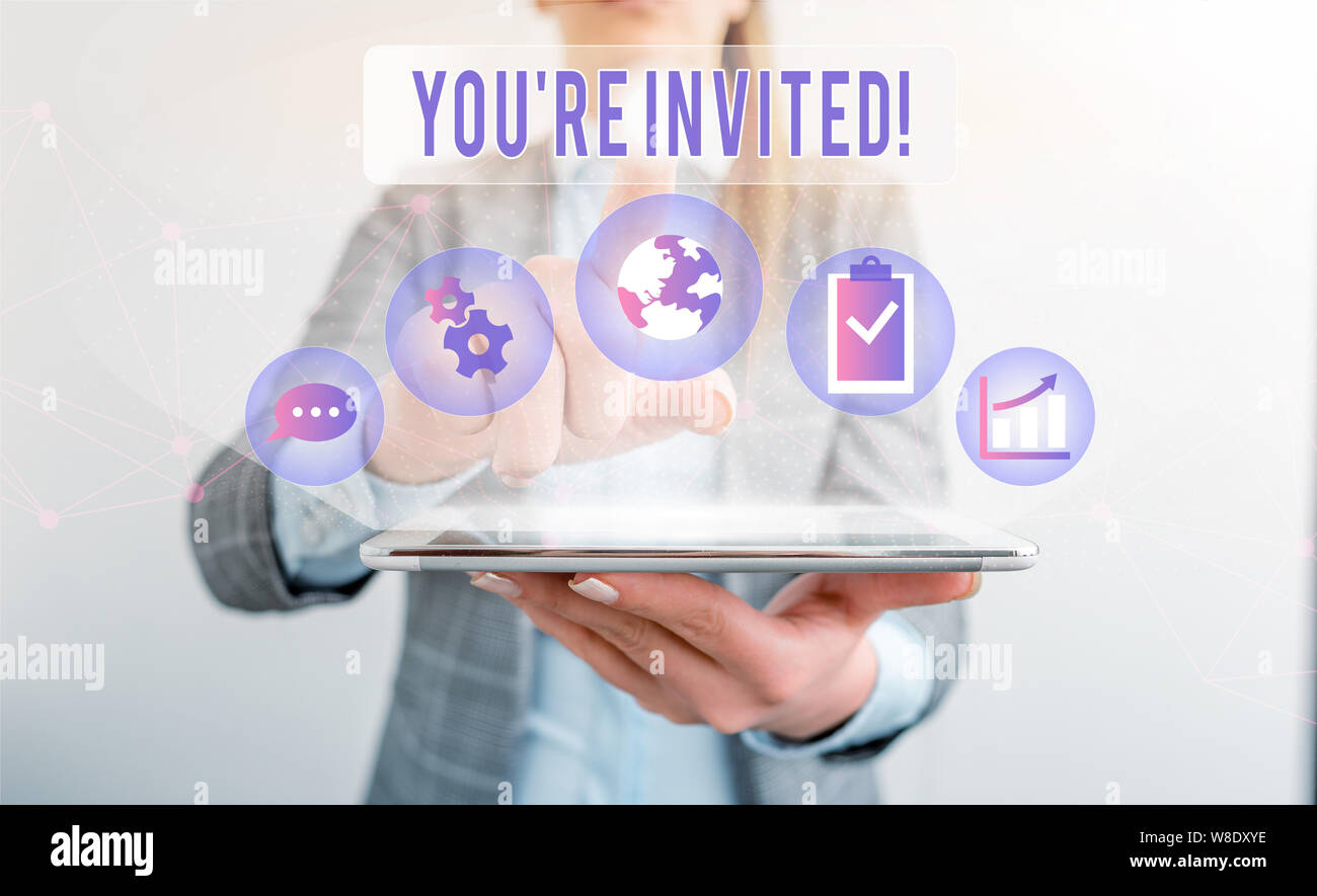 Writing note showing You Re Invited. Business concept for make a polite ...