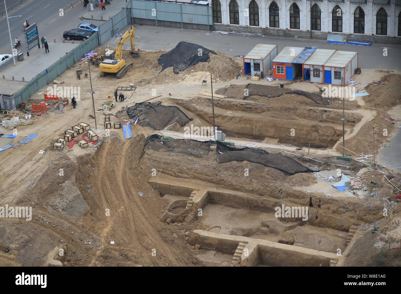 Aerial view of ancient tombs of Shang Dynasty (1600 BC-1046 BC) near ...