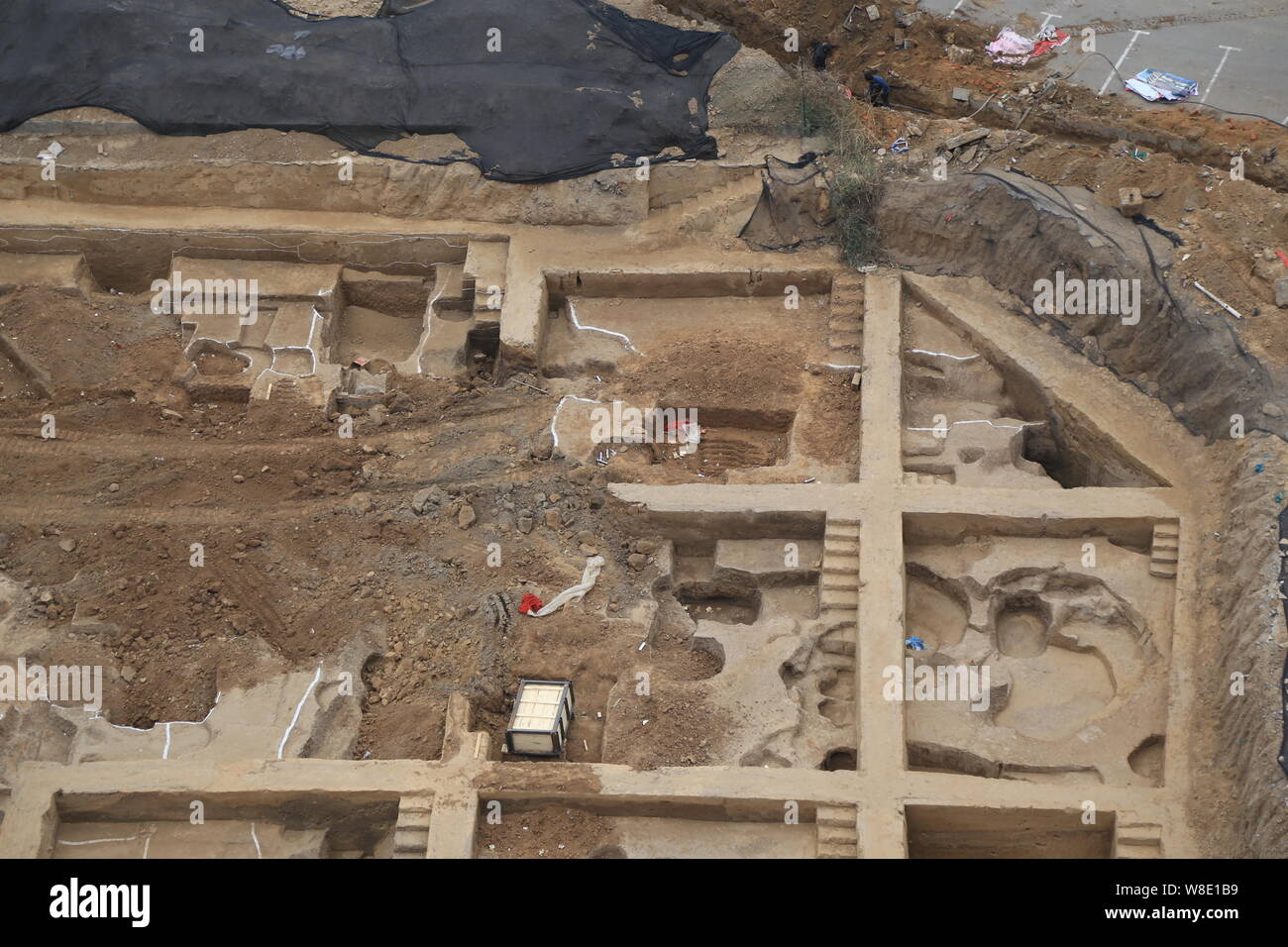 Aerial view of ancient tombs of Shang Dynasty (1600 BC-1046 BC) near ...