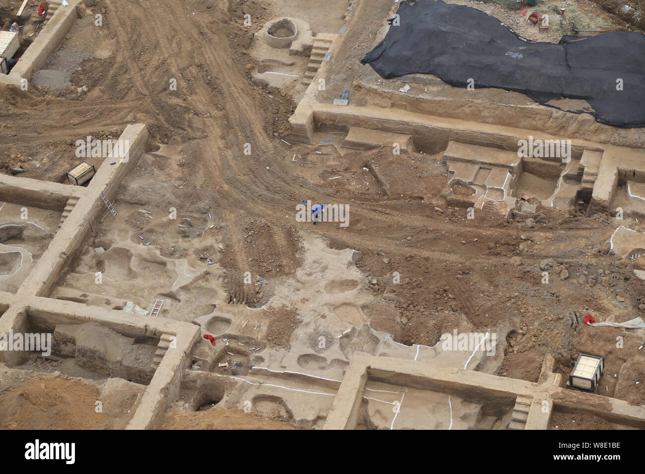 Aerial view of ancient tombs of Shang Dynasty (1600 BC-1046 BC) near ...