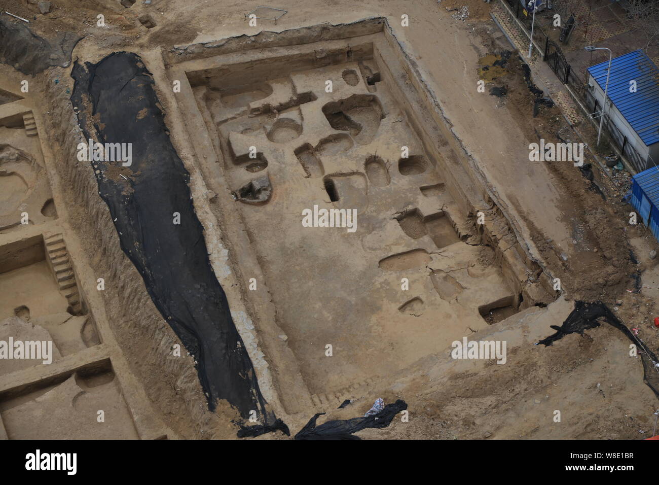 Aerial view of ancient tombs of Shang Dynasty (1600 BC-1046 BC) near ...