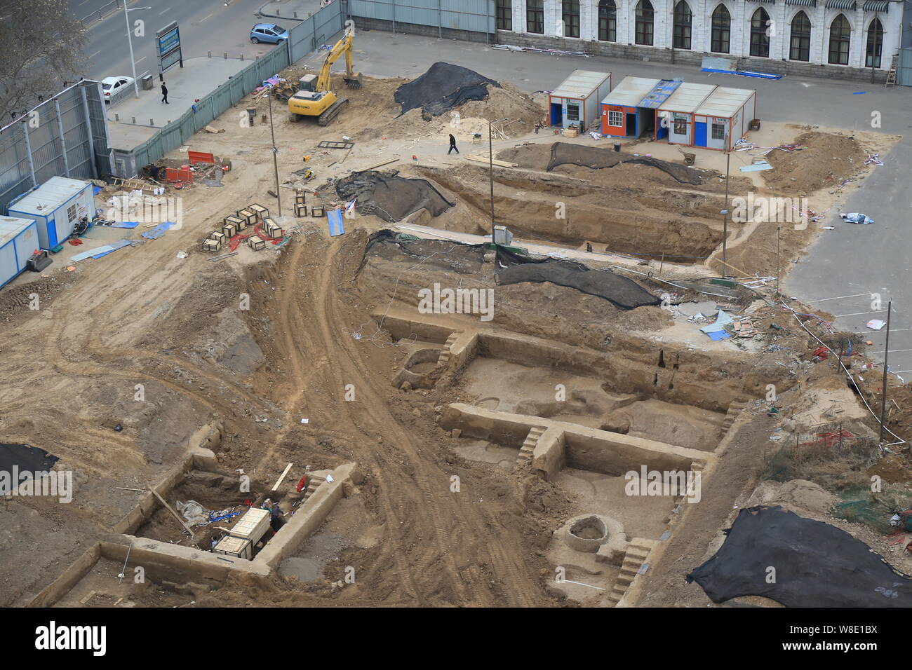 Aerial view of ancient tombs of Shang Dynasty (1600 BC-1046 BC) near ...