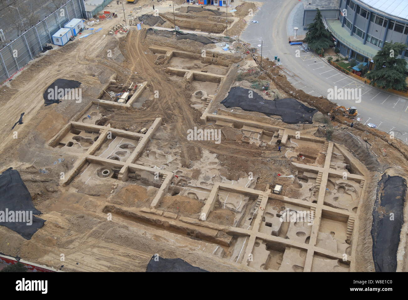 Aerial view of ancient tombs of Shang Dynasty (1600 BC-1046 BC) near ...
