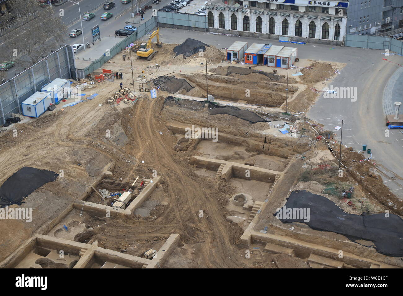 Aerial view of ancient tombs of Shang Dynasty (1600 BC-1046 BC) near ...