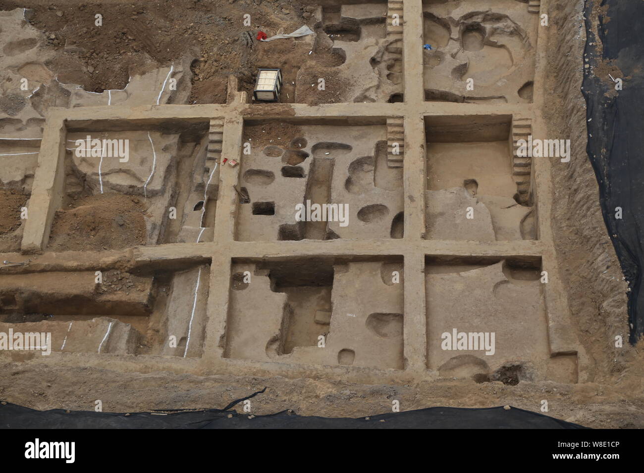 Aerial view of ancient tombs of Shang Dynasty (1600 BC-1046 BC) near ...