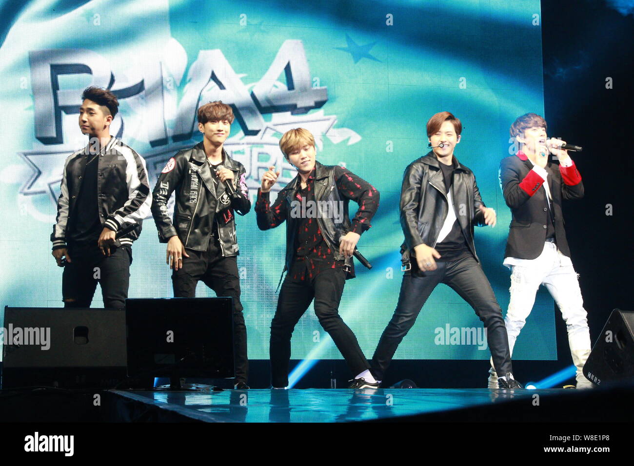 Members of South Korean boy group B1A4 perform at their concert in Hong ...