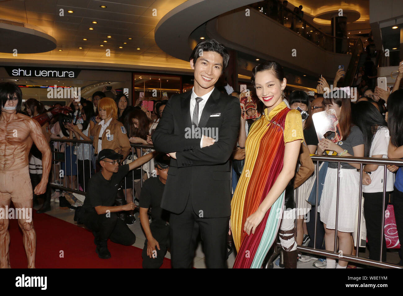 Japanese actress Kiko Mizuhara, right, and actor Haruma Miura attend ...