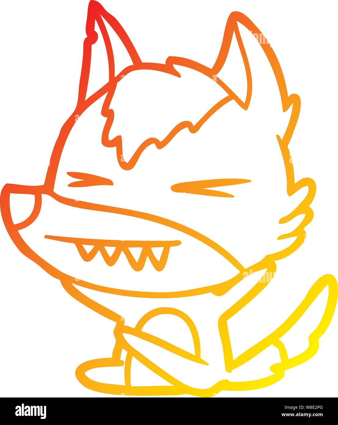 warm gradient line drawing of a angry wolf cartoon Stock Vector Image ...