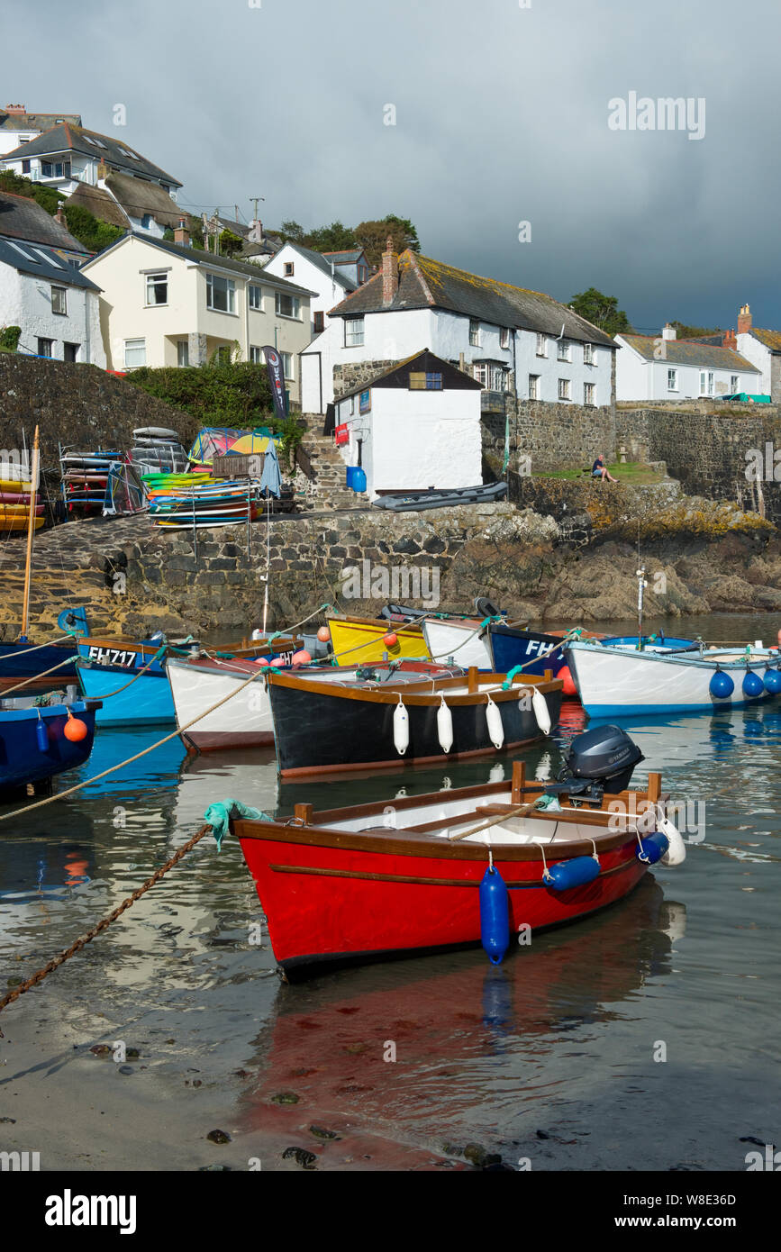 Fishing boats in Coverack Harbour. Coverack, helton, Cornwall, England ...