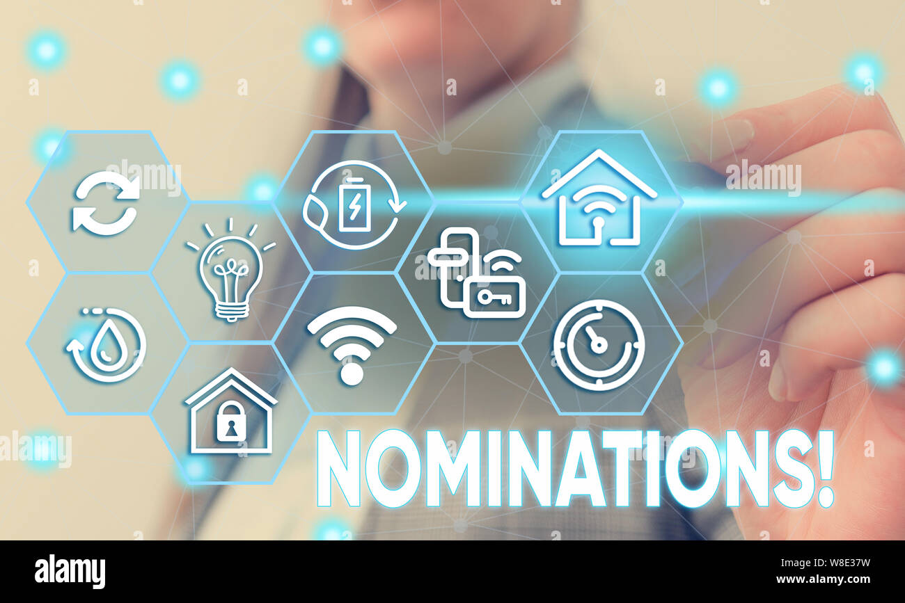 Conceptual hand writing showing Nominations. Concept meaning action of ...