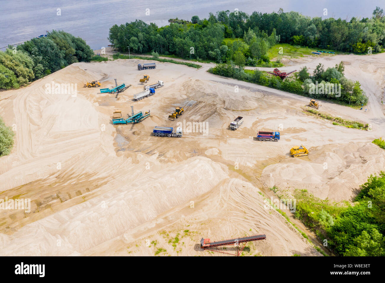 Aerial view of sand mining operation extracting a range of mineral ...