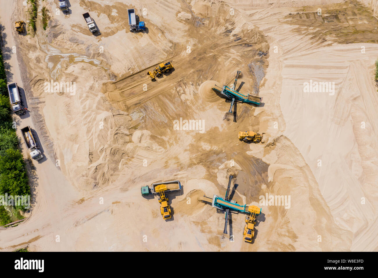 Aerial view of sand mining operation extracting a range of mineral ...