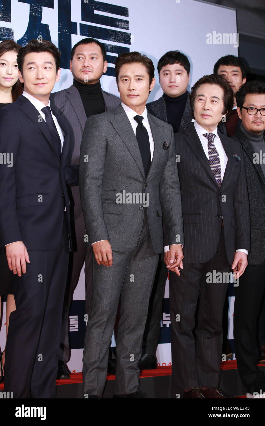 South Korean actors Cho Seung-woo, Lee Byung-hun and Baek Yoon-sik pose ...