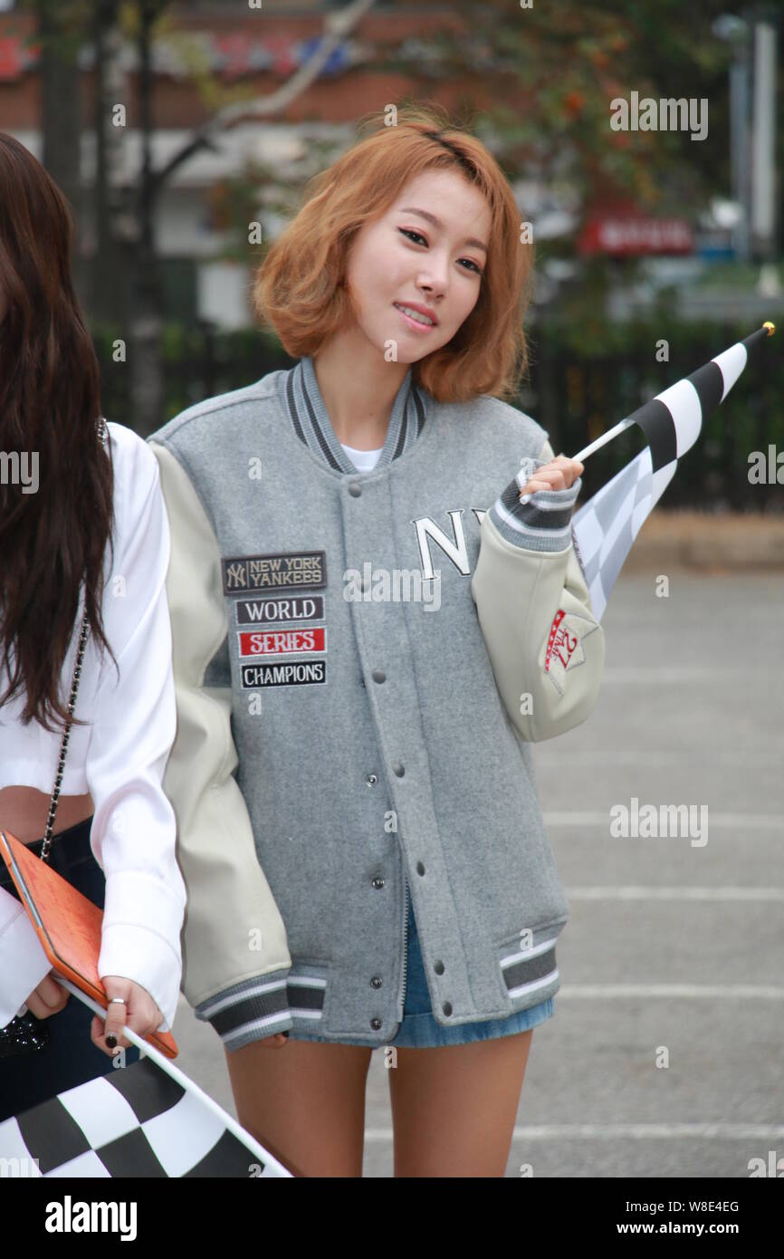 A member of South Korean girl group Melody Day poses during a filming ...