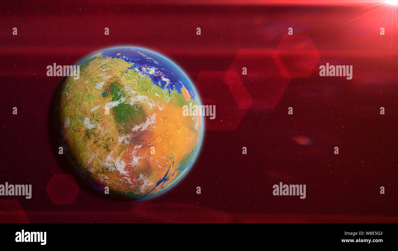 terraformed Mars, plants and oceans on the red planet Stock Photo - Alamy